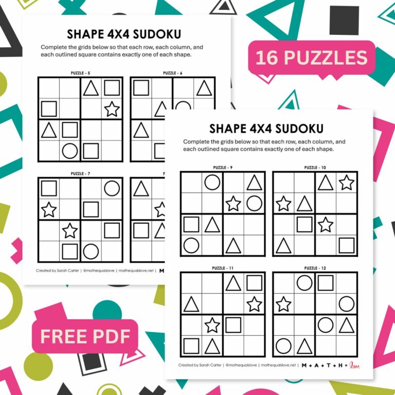 Shape Sudoku Puzzles - 4x4 [Free Printable PDF]