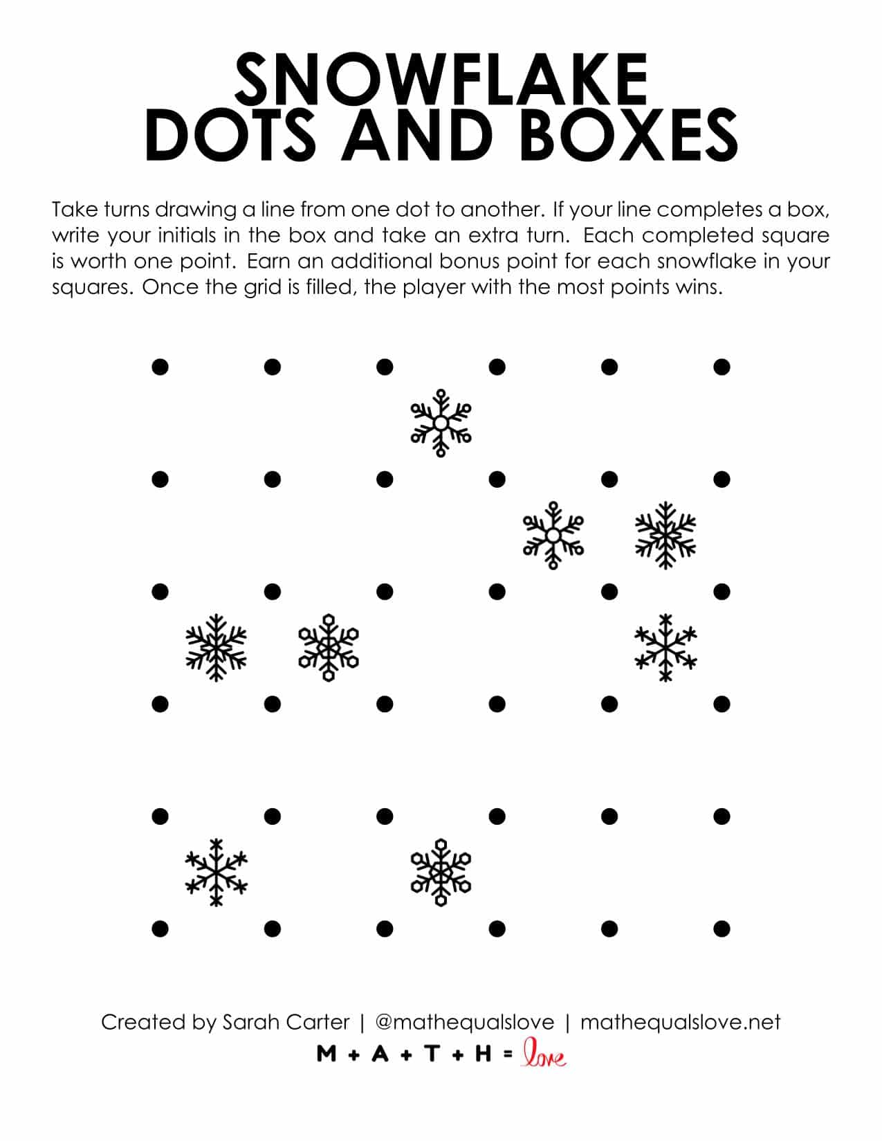 Snowflake Dots and Boxes Game for Winter [Free PDF]
