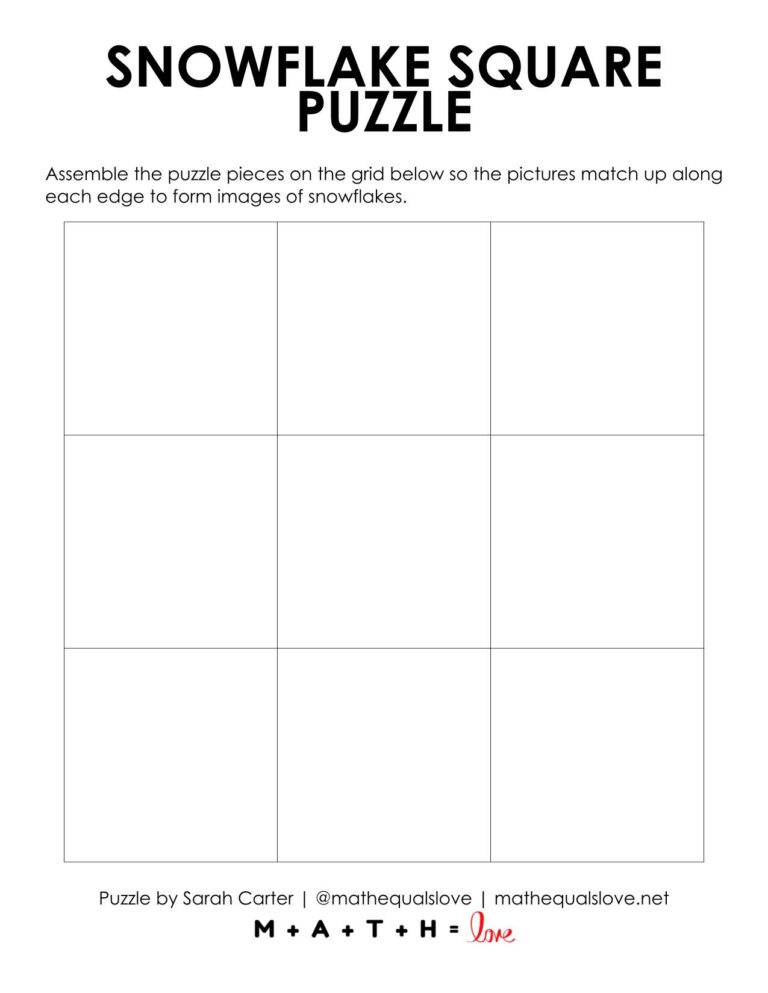 Winter Snowflake Square Edge Matching Puzzle [Free PDF]