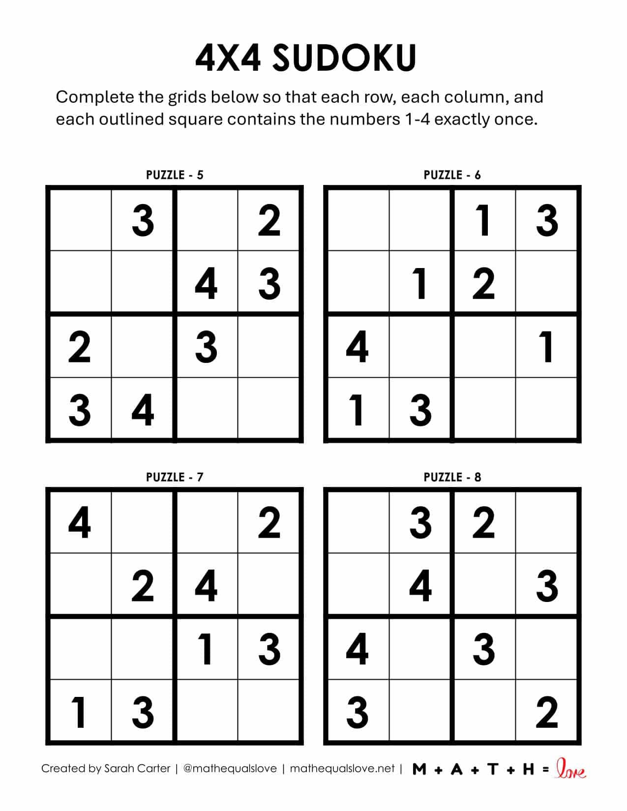 Sudoku 4x4 Puzzles [Free Printable PDFs]