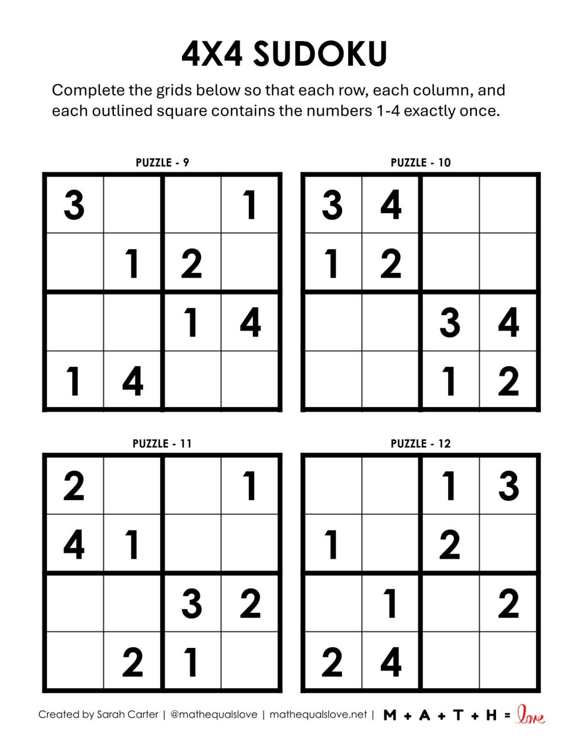 Sudoku 4x4 Puzzles [Free Printable PDFs]