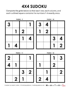 Sudoku 4x4 Puzzles [Free Printable PDFs]