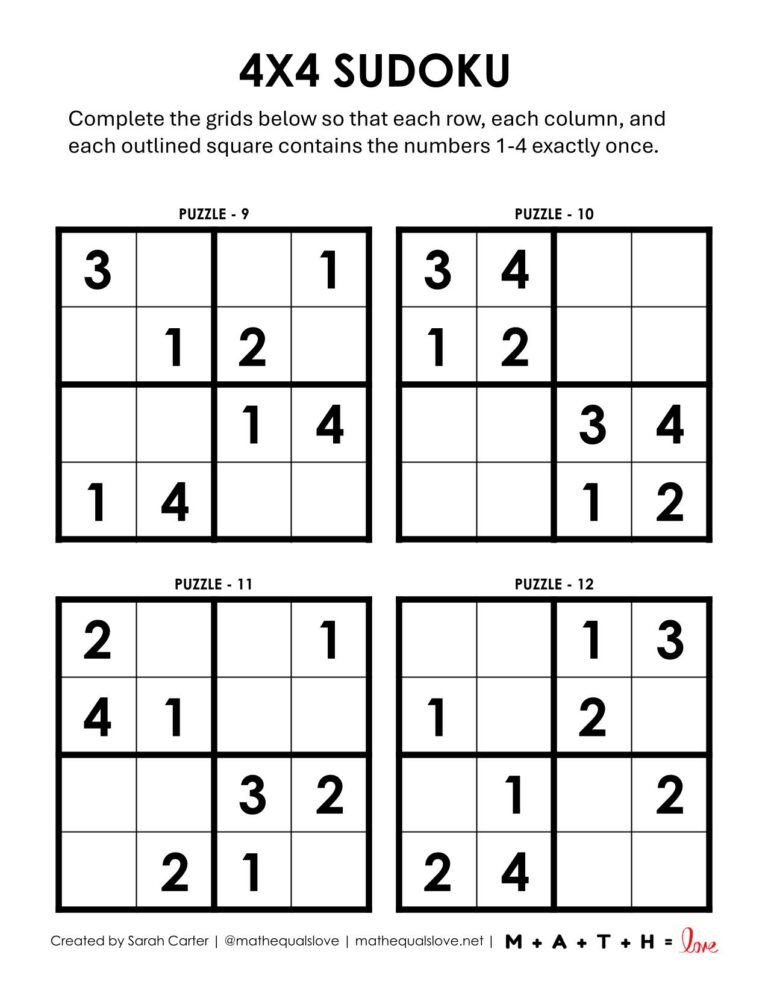 Sudoku 4x4 Puzzles [Free Printable PDFs]