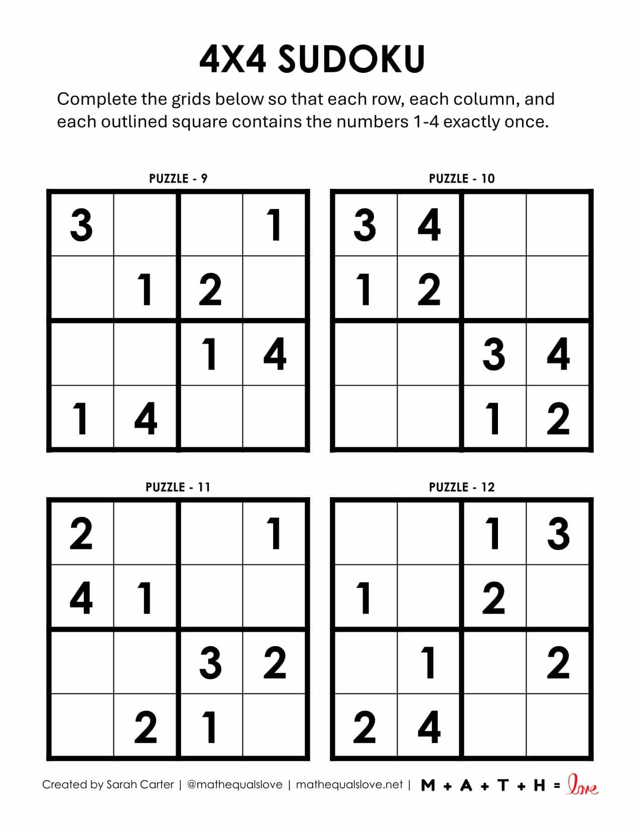 Sudoku 4x4 Puzzles [Free Printable PDFs]