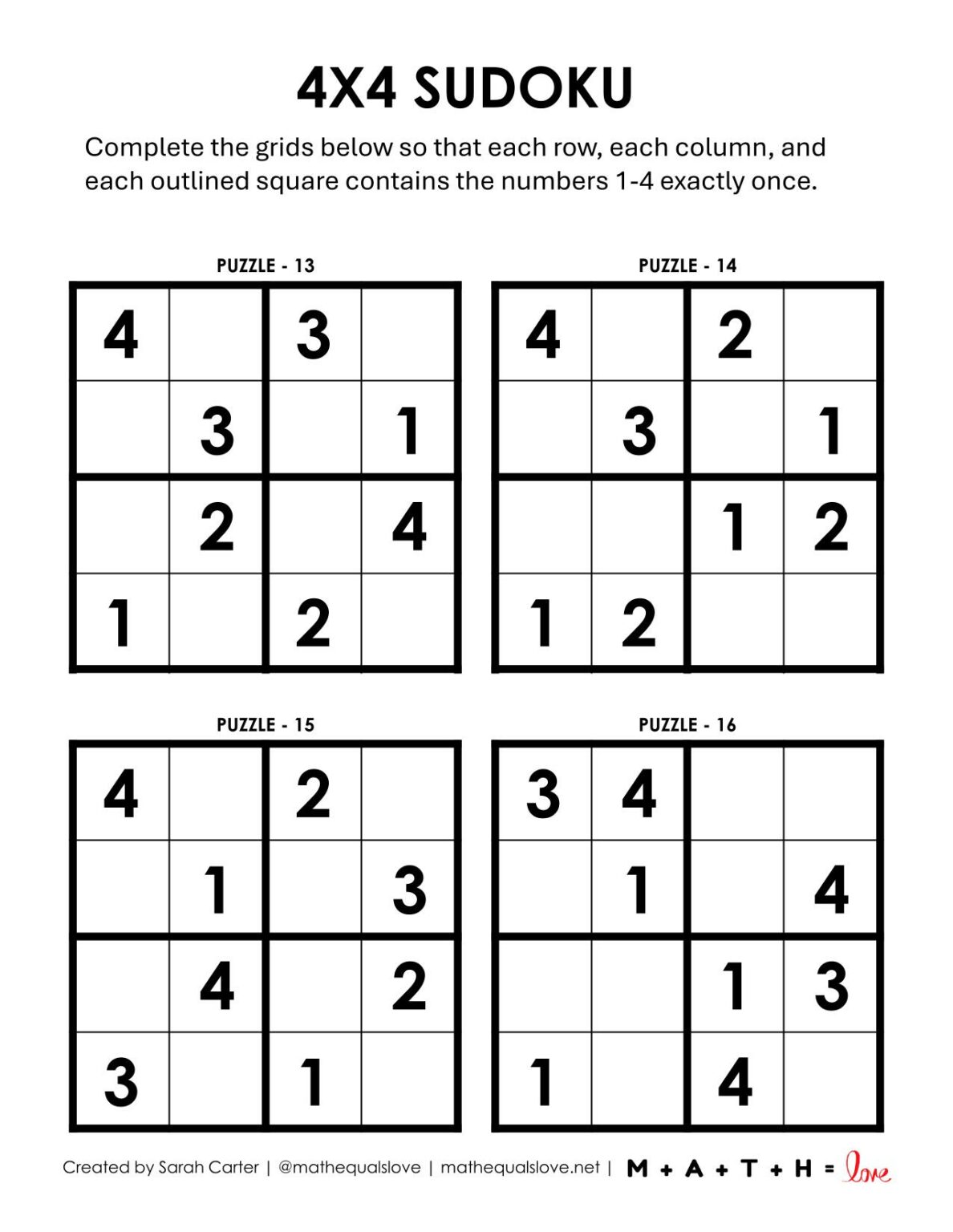 Sudoku 4x4 Puzzles [Free Printable PDFs]