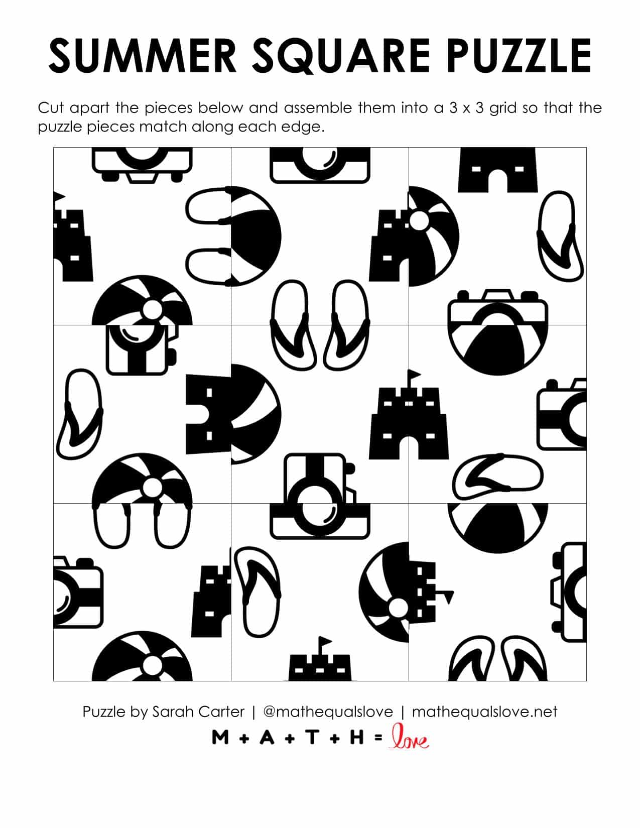 Summer Square Edge Matching Puzzle | Math = Love