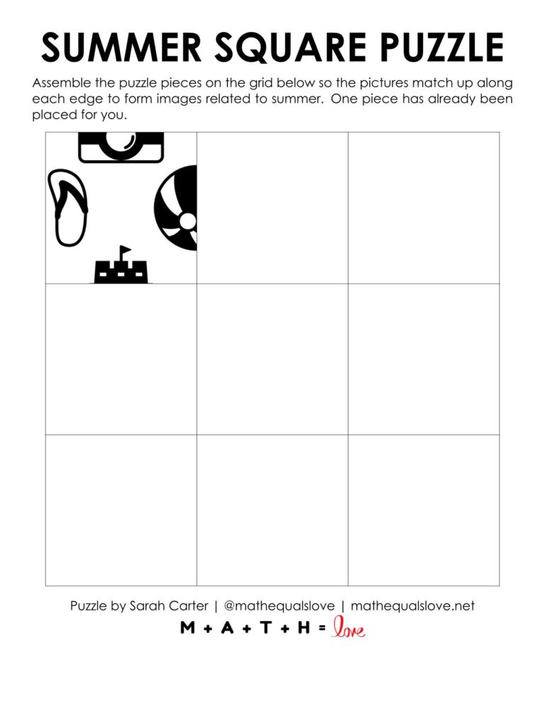 Summer Square Edge Matching Puzzle | Math = Love