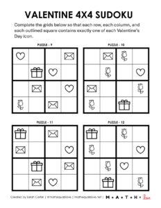 Easy Valentine Sudoku - 4x4 Puzzles with Pictures | Math = Love