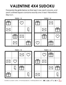 Easy Valentine Sudoku - 4x4 Puzzles with Pictures | Math = Love