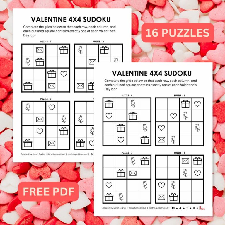 Easy Valentine Sudoku - 4x4 Puzzles with Pictures | Math = Love