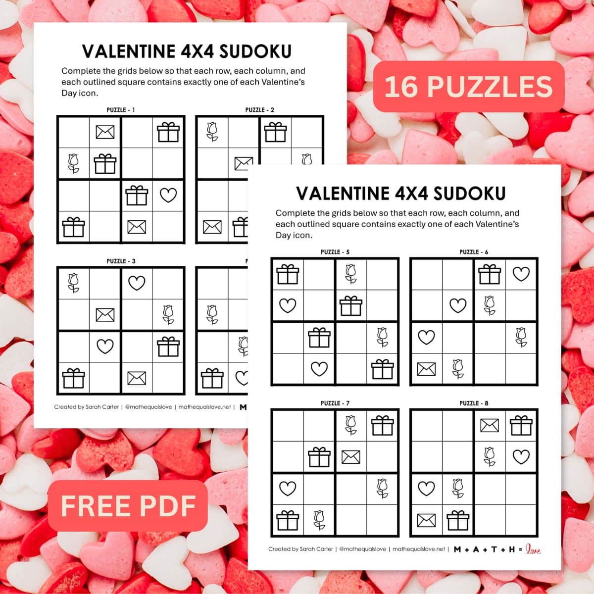 Easy Valentine Sudoku - 4x4 Puzzles with Pictures | Math = Love