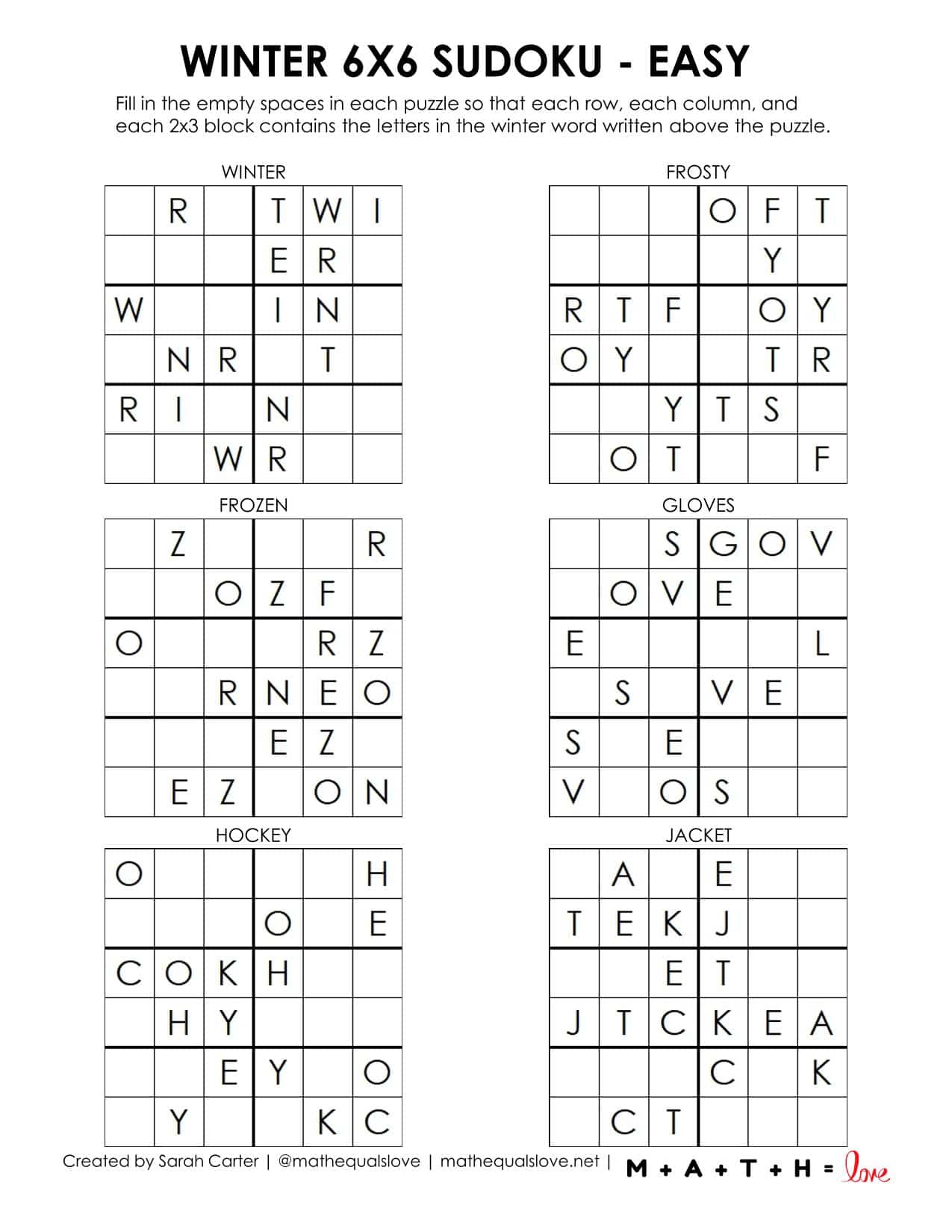 Winter 6x6 Sudoku Puzzles [Free Printable PDF]