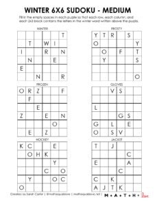 Winter 6x6 Sudoku Puzzles [Free Printable PDF]