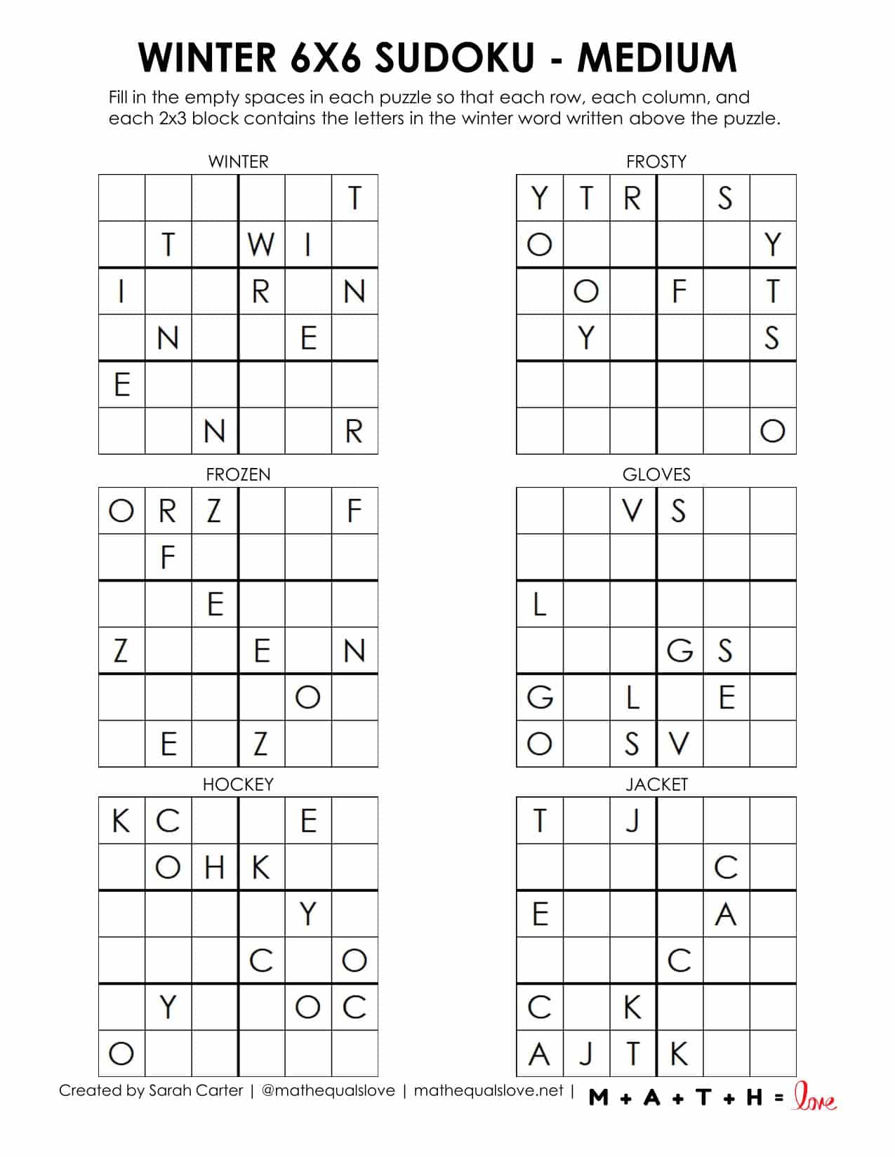 Winter 6x6 Sudoku Puzzles [Free Printable PDF]