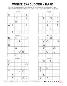 Winter 6x6 Sudoku Puzzles [Free Printable PDF]