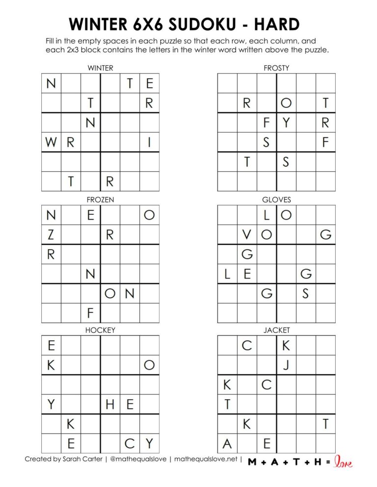 Winter 6x6 Sudoku Puzzles [Free Printable PDF]