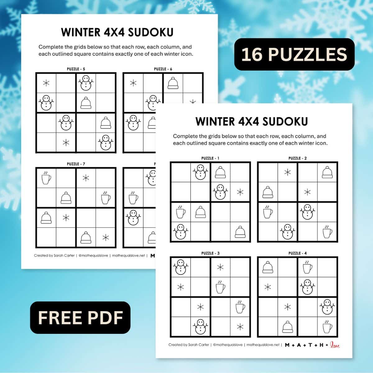 Winter 4x4 Sudoku Puzzles with Pictures [Free PDF]