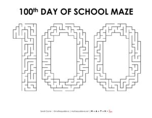 100th Day of School Maze Worksheet | Math = Love