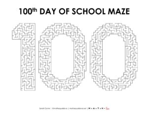 100th Day of School Maze Worksheet | Math = Love