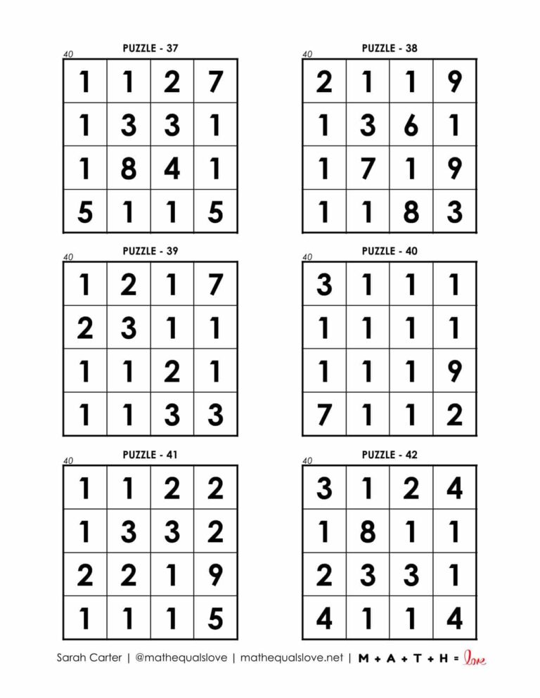 40 Square Logic Puzzles | Math = Love