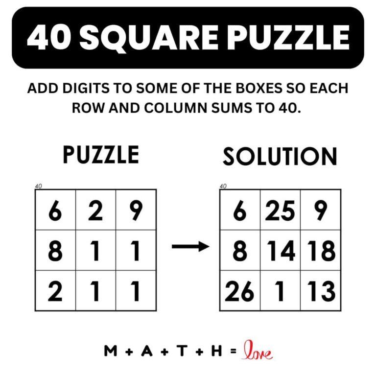 40 Square Logic Puzzles | Math = Love