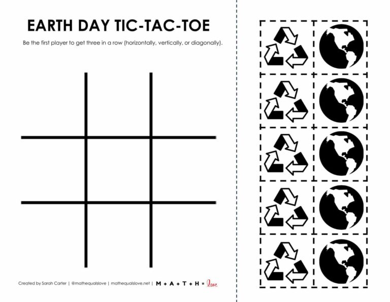 Earth Day Tic Tac Toe Game Printable | Math = Love