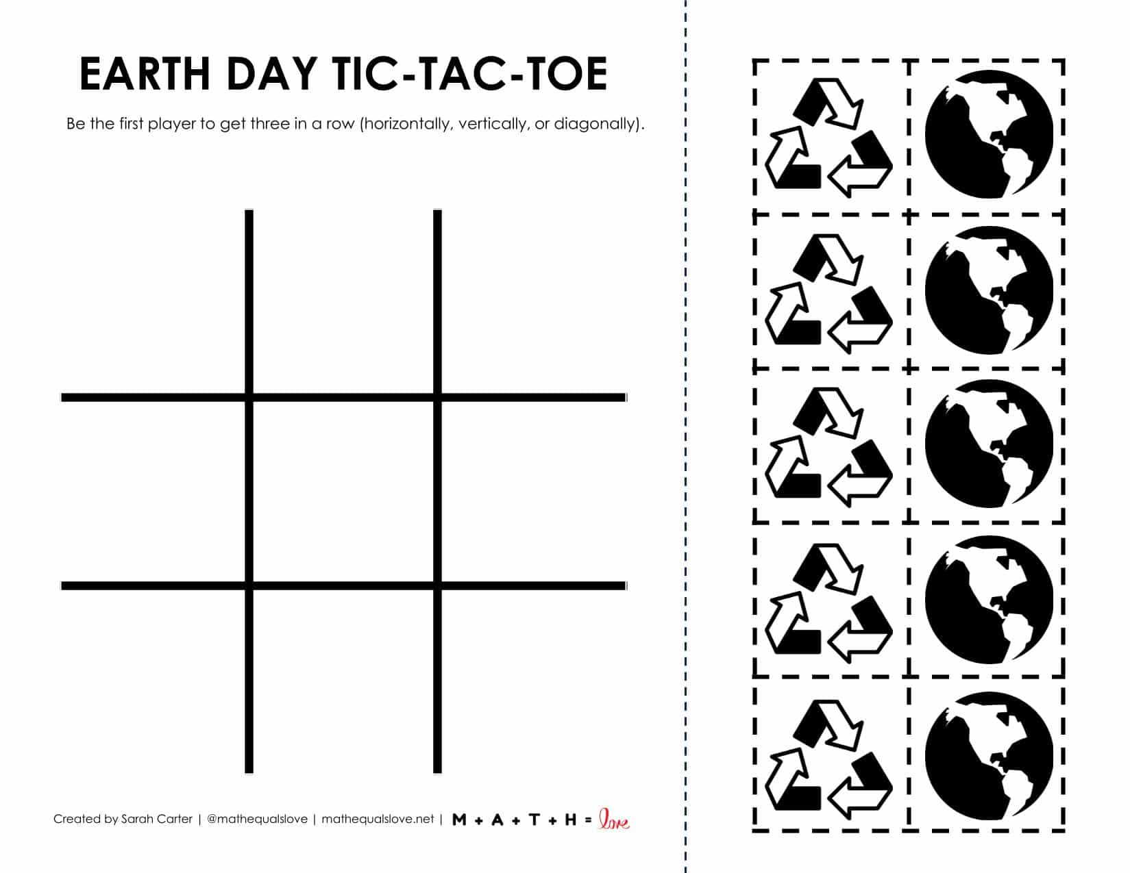 Earth Day Tic Tac Toe Game Printable | Math = Love