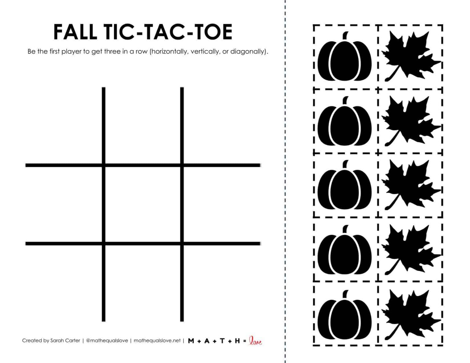 Fall Tic Tac Toe Game Printable | Math = Love