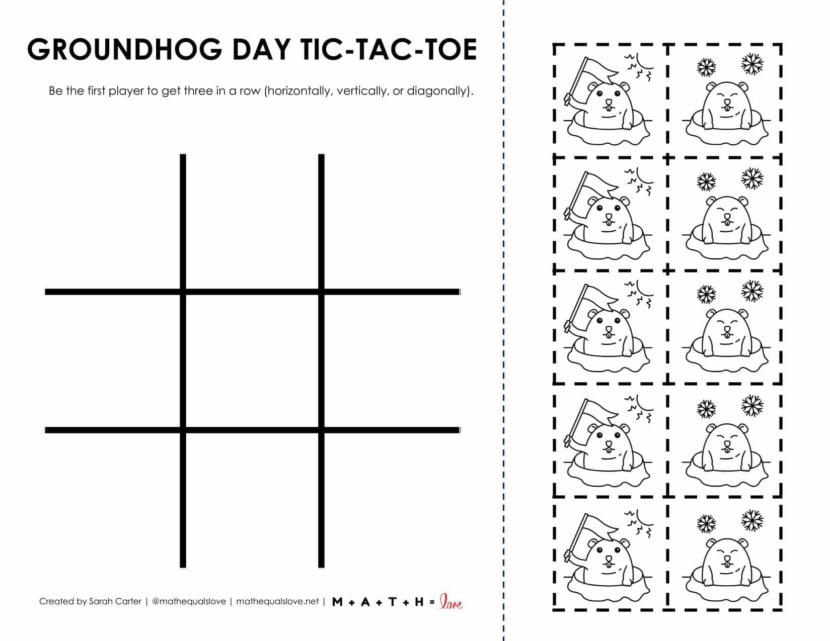 Groundhog Day Tic Tac Toe Game | Math = Love