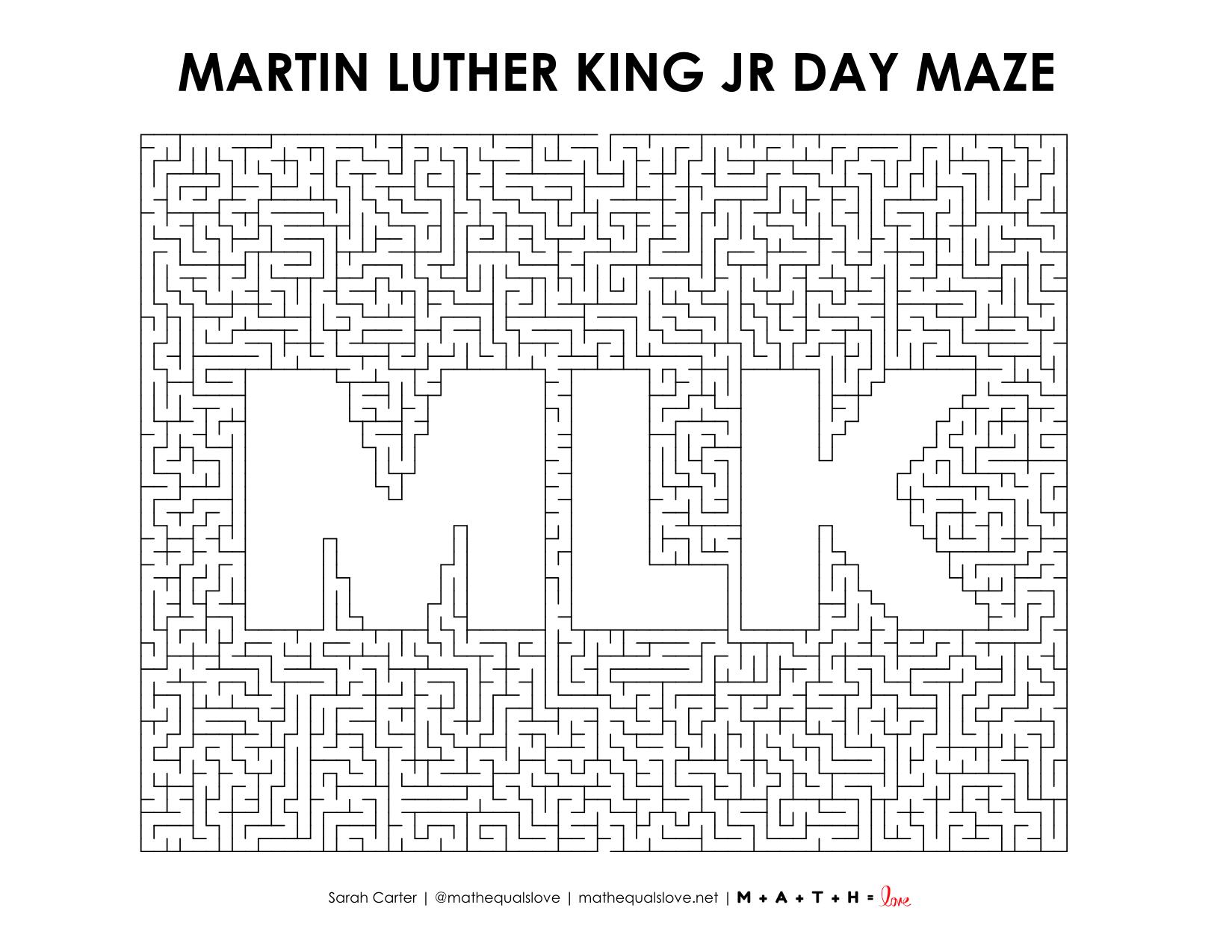 Martin Luther King Jr Day Maze | Math = Love