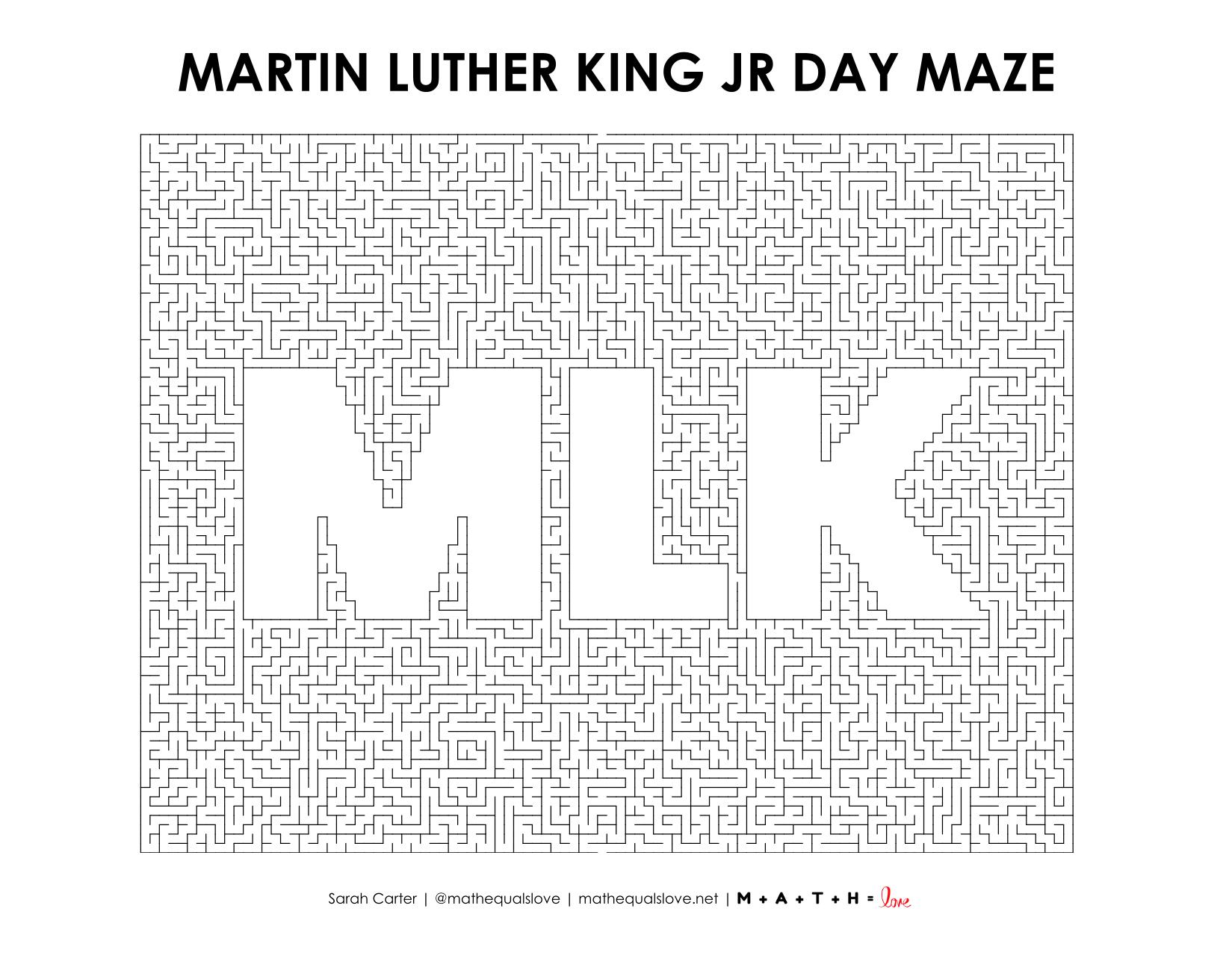 Martin Luther King Jr Day Maze | Math = Love