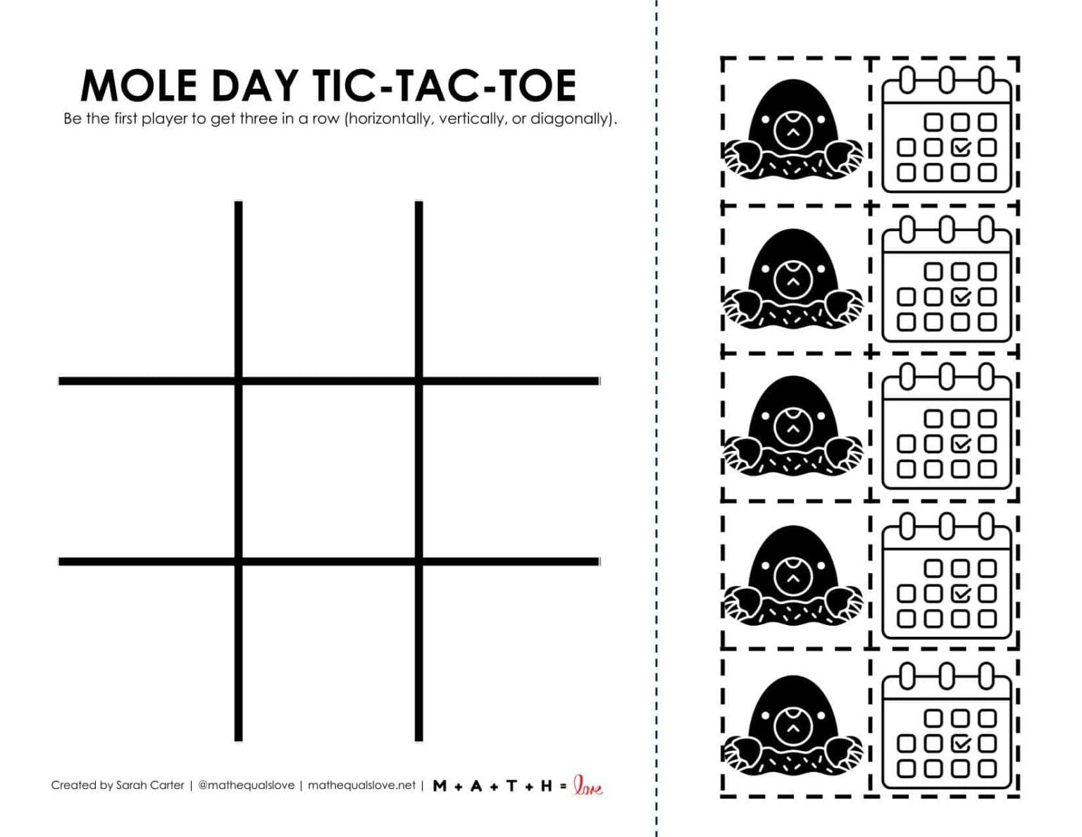 Mole Day Tic Tac Toe Game | Math = Love
