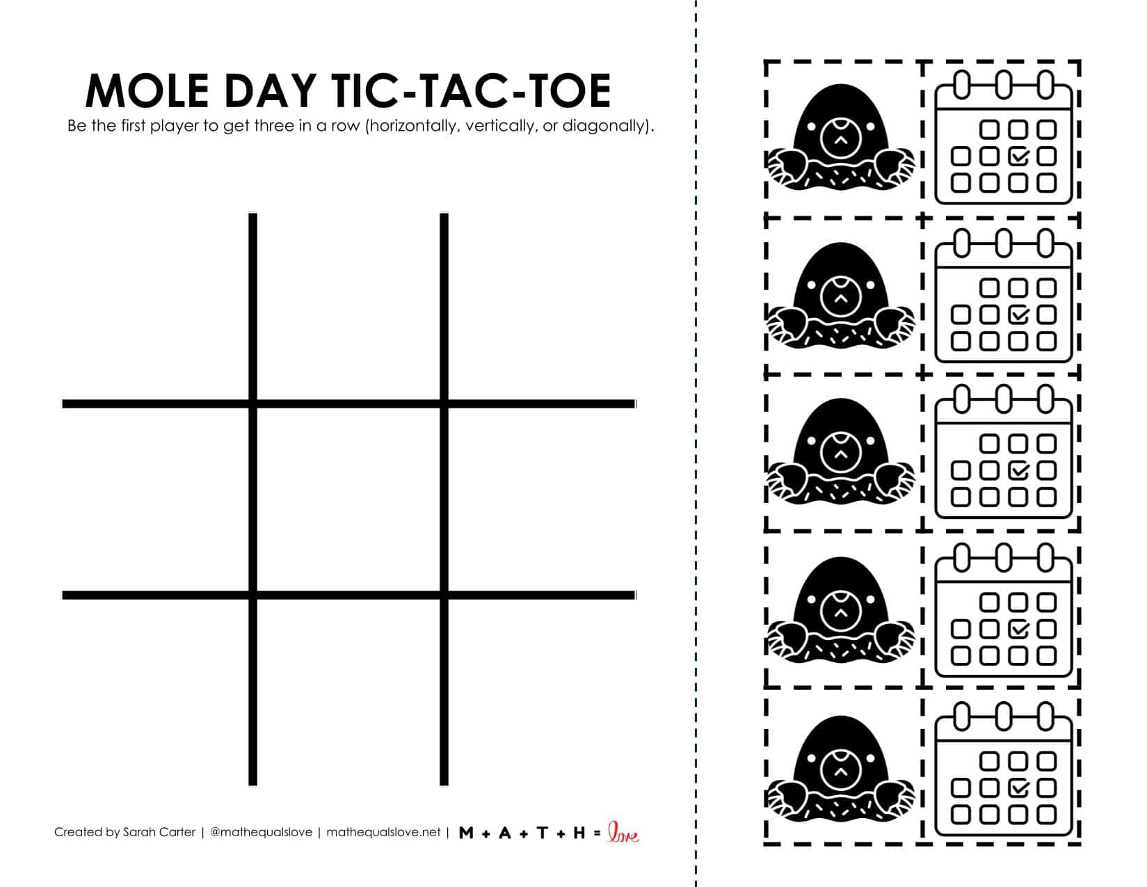 Mole Day Tic Tac Toe Game | Math = Love