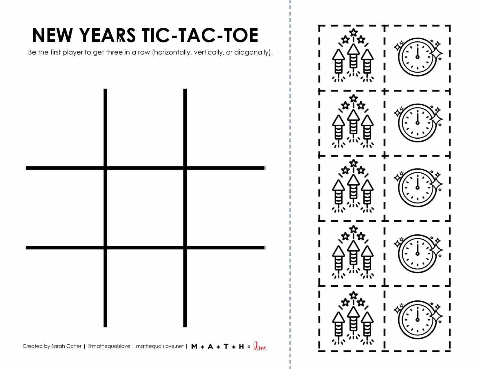 New Years Tic Tac Toe Game | Math = Love