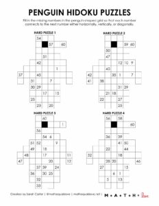Penguin Hidoku Puzzles | Math = Love