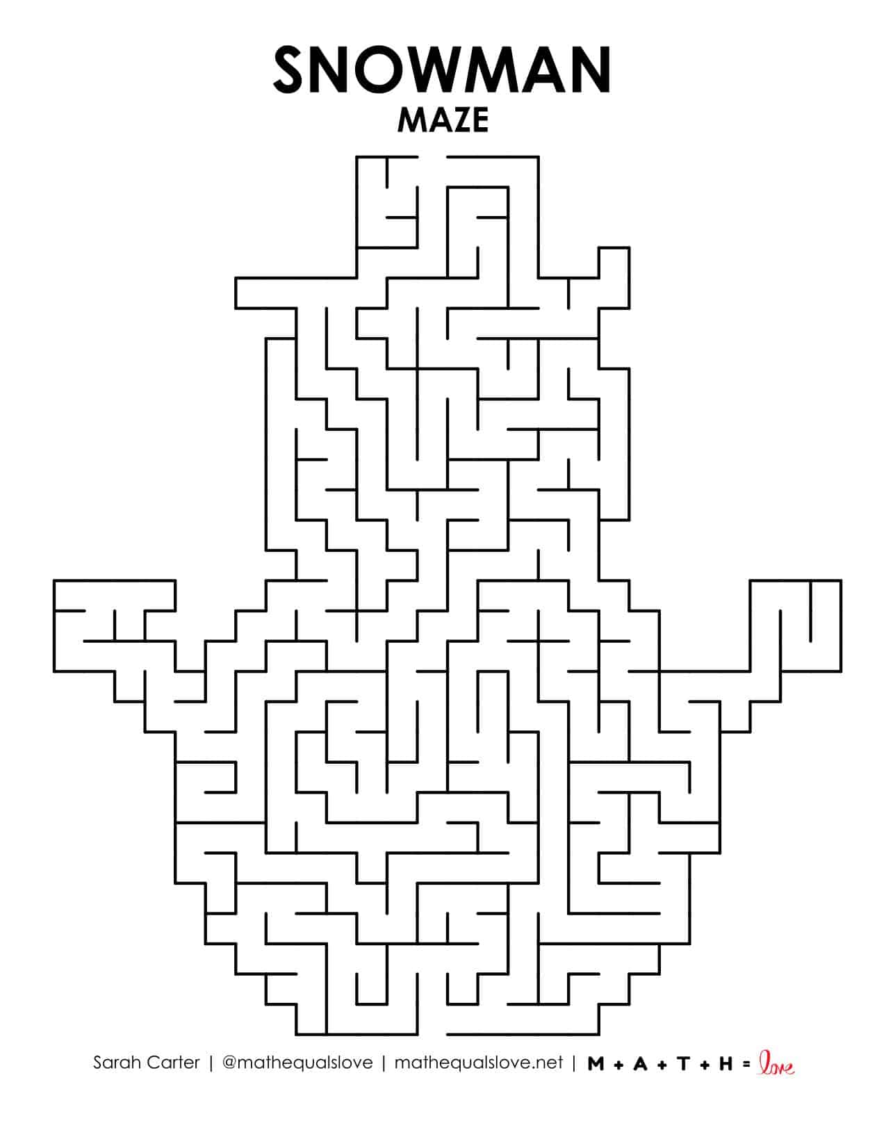 Snowman Maze Printable | Math = Love