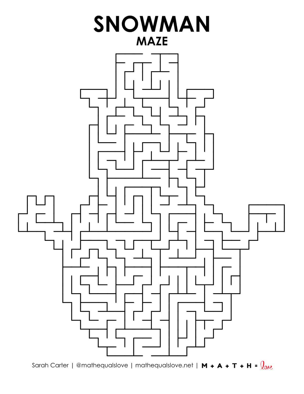 Snowman Maze Printable | Math = Love