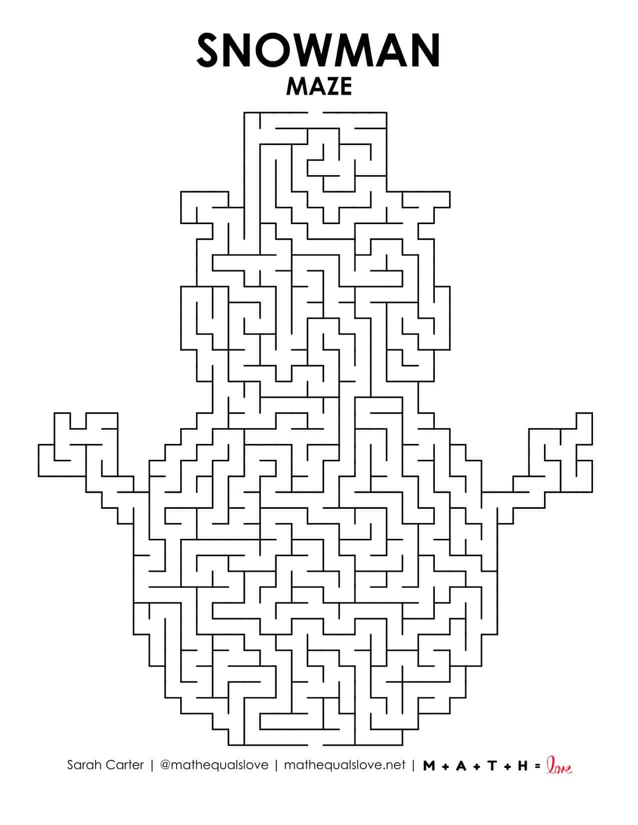 Snowman Maze Printable | Math = Love