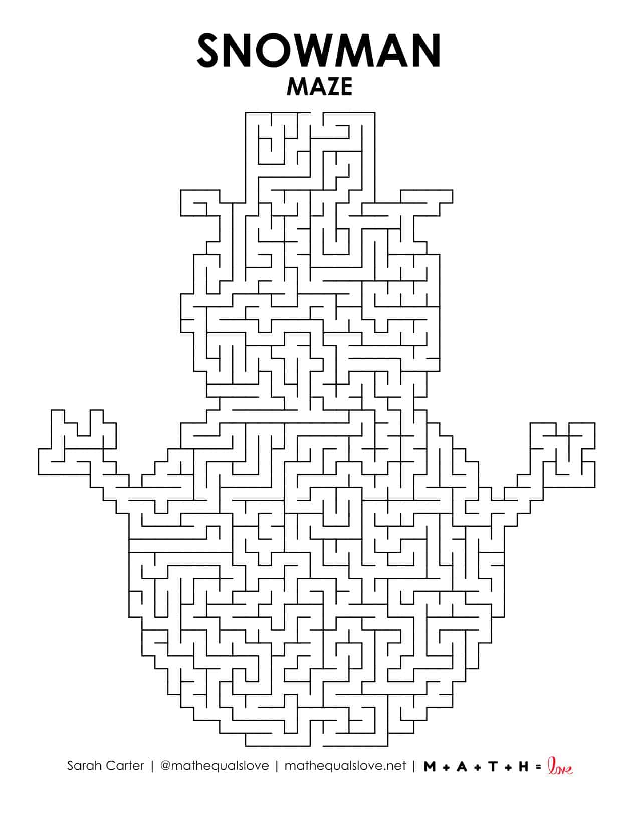 Snowman Maze Printable | Math = Love
