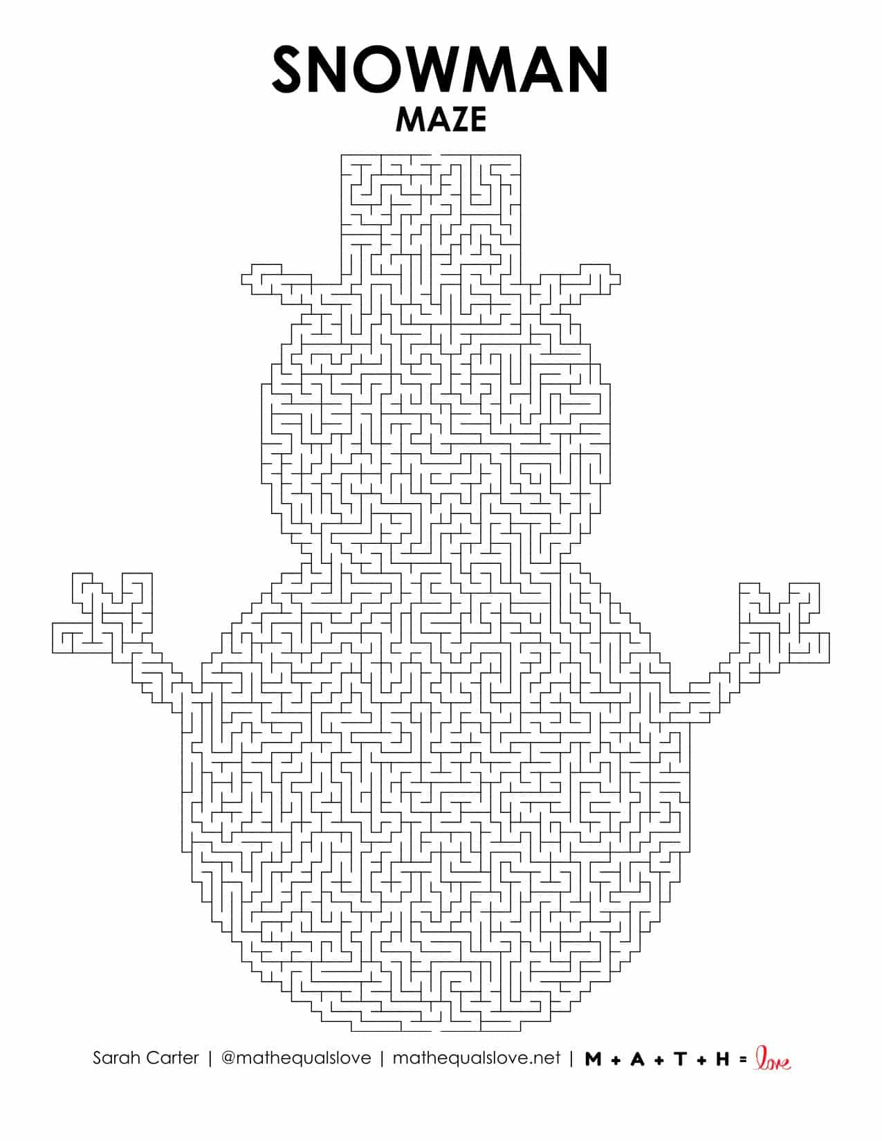 Snowman Maze Printable | Math = Love