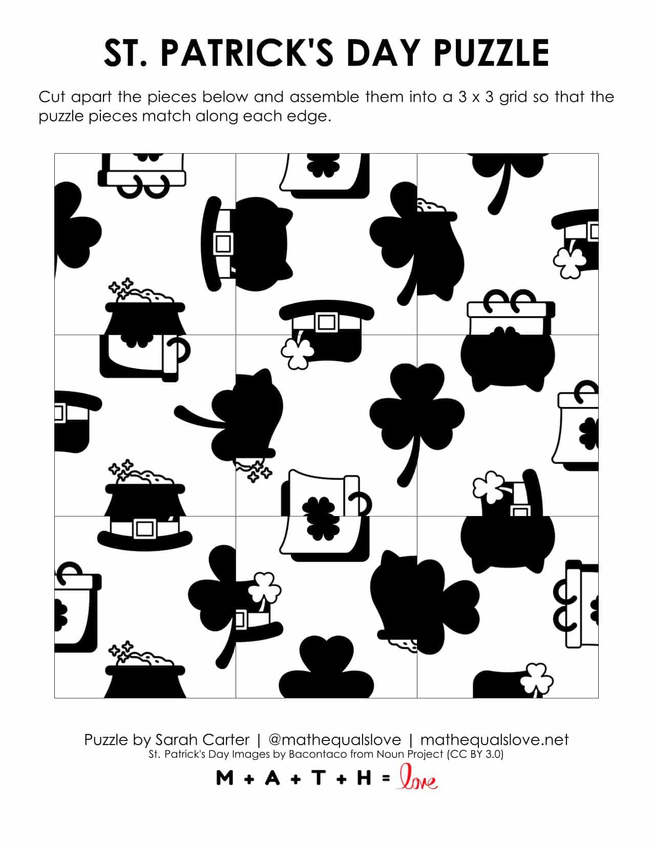 St. Patrick's Day Square Edge Matching Puzzle | Math = Love