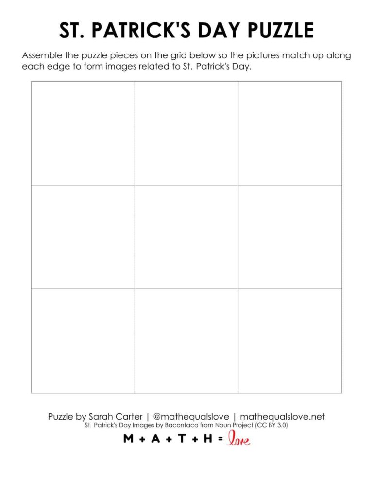 St. Patrick's Day Square Edge Matching Puzzle | Math = Love