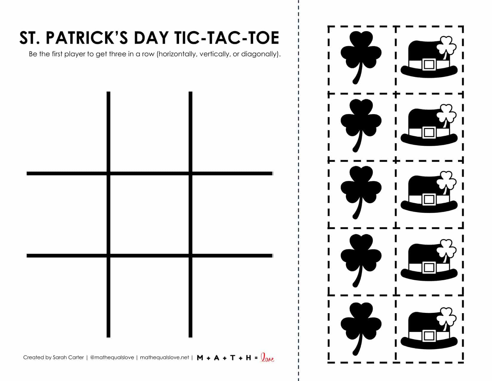 St. Patrick's Day Tic Tac Toe Game | Math = Love