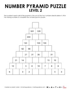 Number Pyramid Puzzles | Math = Love