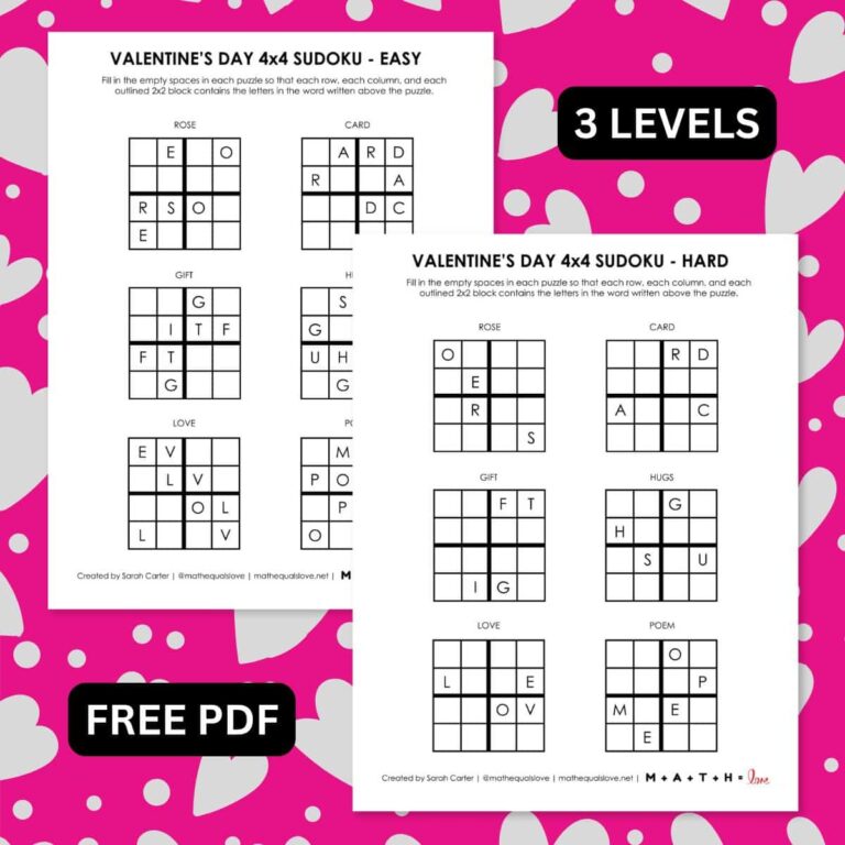 Valentines Sudoku – 4×4 Puzzles with Words | Math = Love