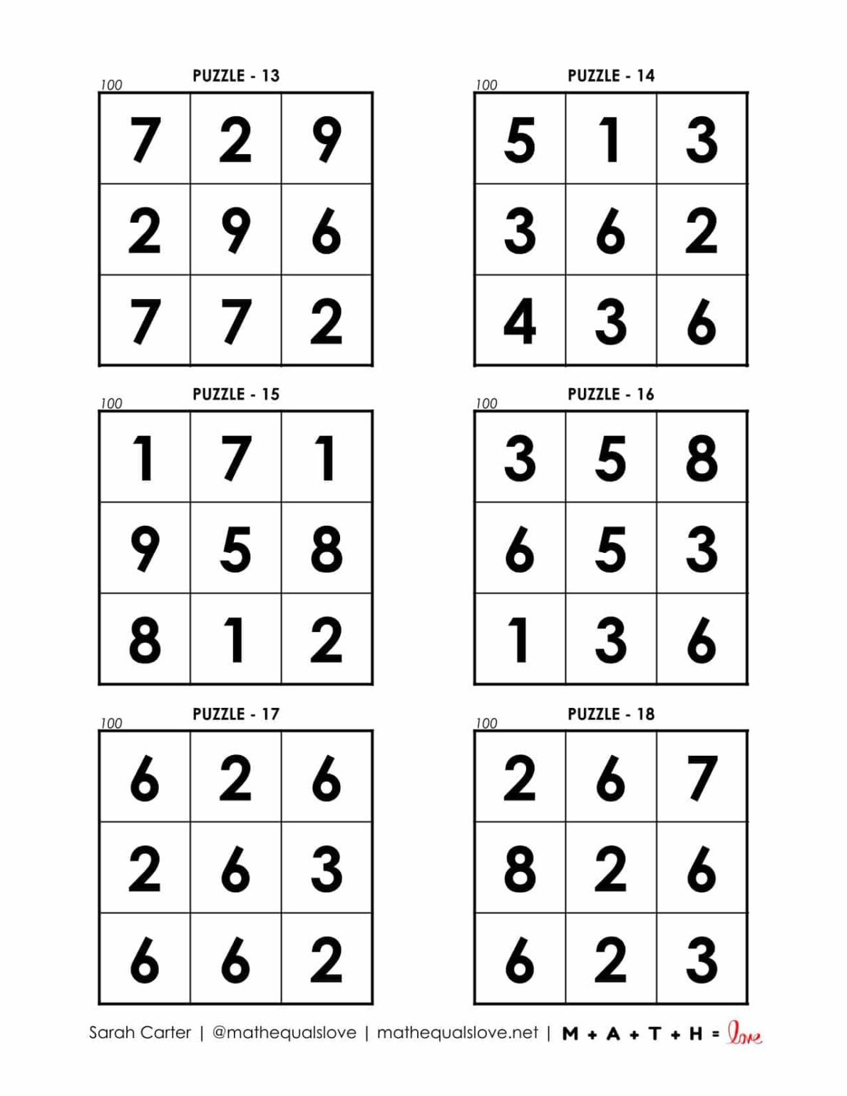 100 Square Logic Puzzles | Math = Love