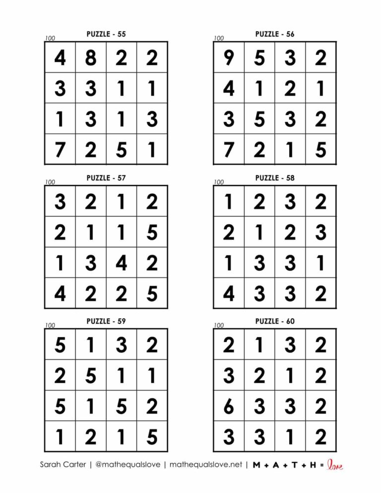 100 Square Logic Puzzles | Math = Love