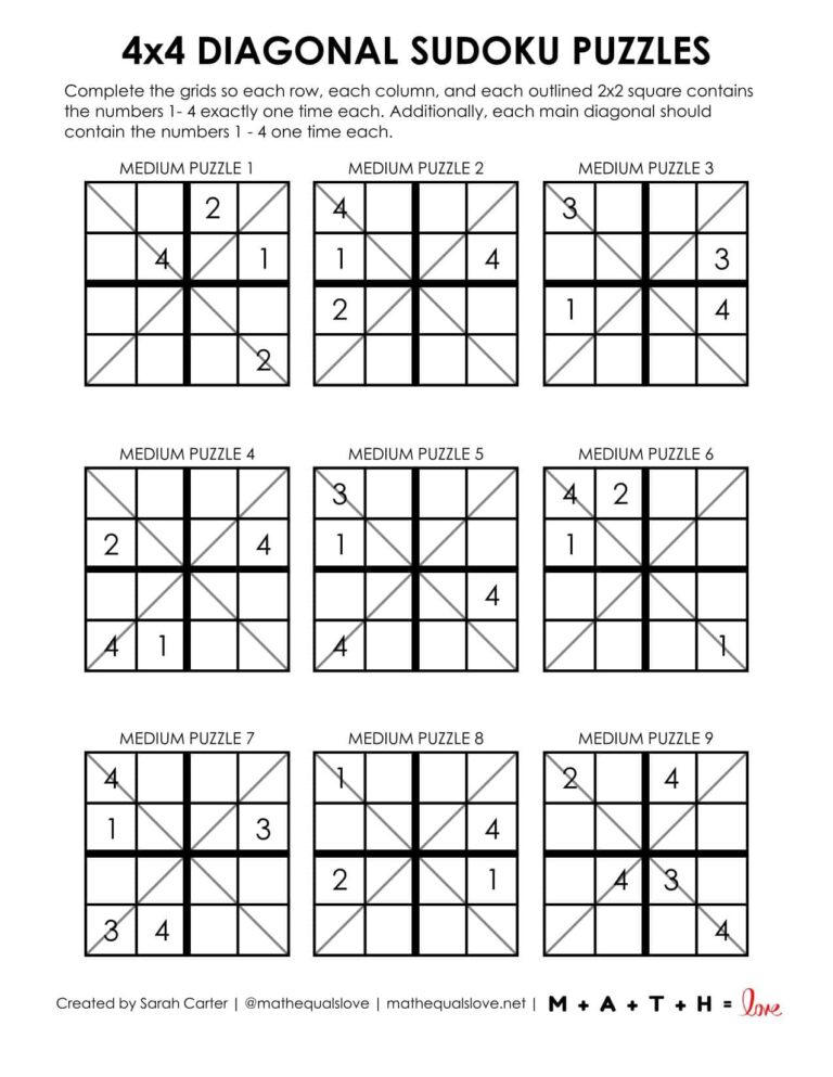 4x4 Diagonal Sudoku Puzzles | Math = Love