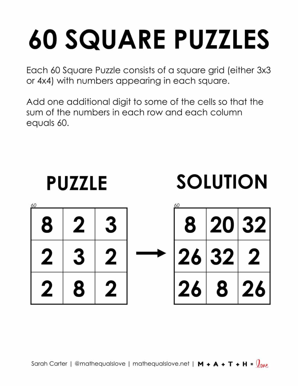 60 Square Digit Addition Logic Puzzles | Math = Love