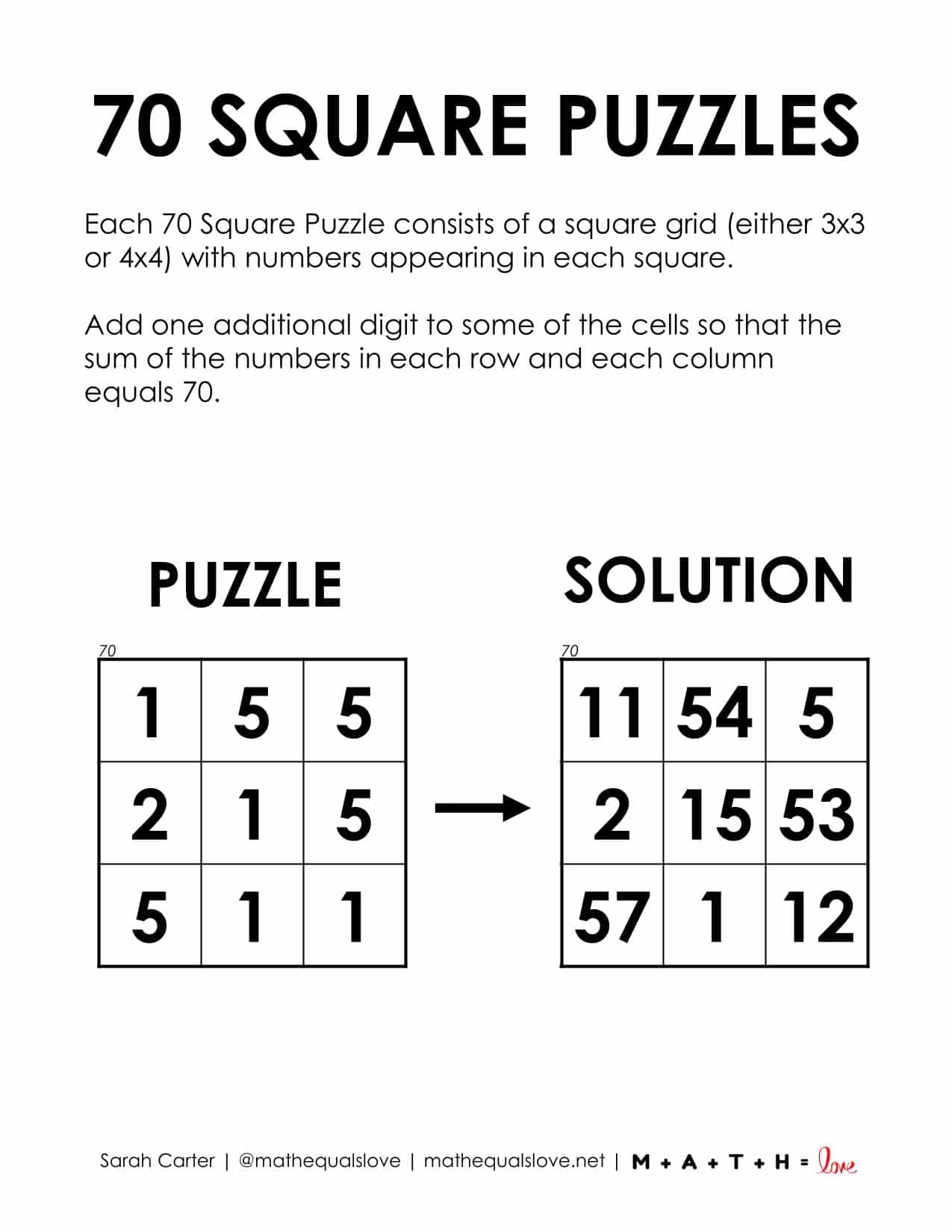 70 Square Logic Puzzles | Math = Love